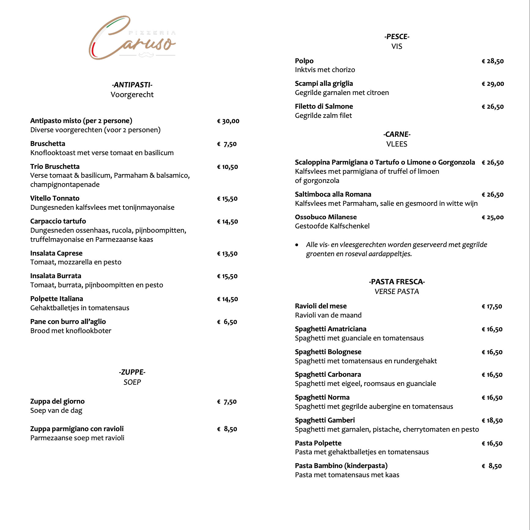 Menu - Pizzeria Caruso