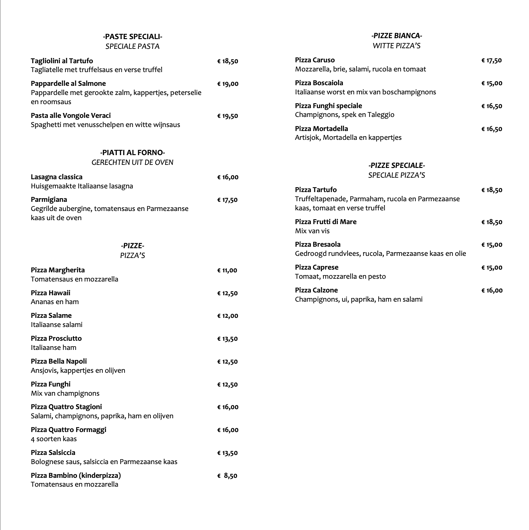 Menu - Pizzeria Caruso